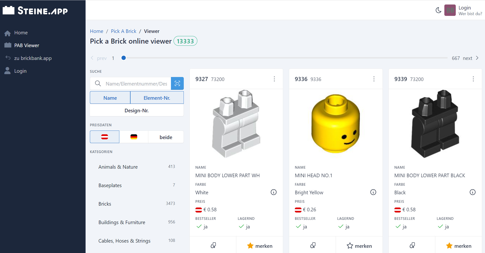 Pick a Brick online viewer | Brickbank APP